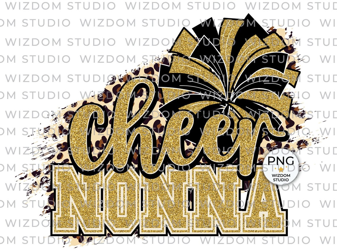 Cheer Nonna PNG Image, Cheerleading Pom Leopard Gold Glitter Design ...