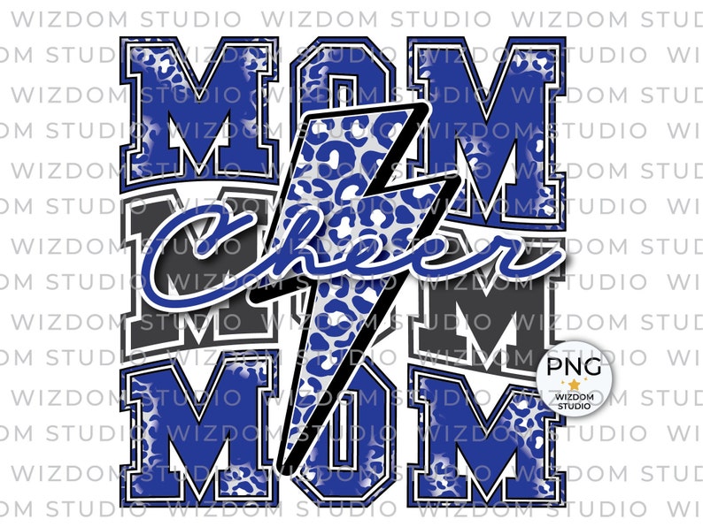 Cheer Mom PNG Image, Lightning Bolt Cheer Leopard Royal Blue Design ...