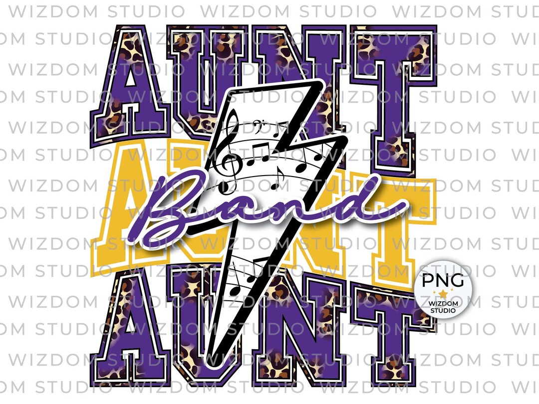 Band Aunt PNG Image, Marching Band Lightning Bolt Purple Gold Design ...