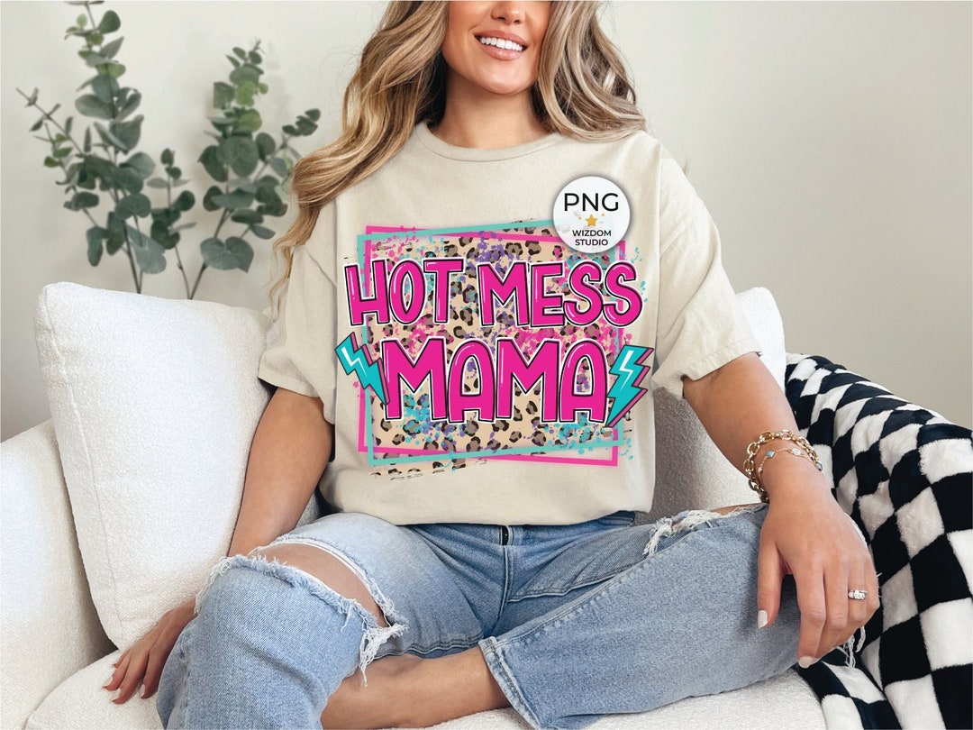 Hot Mess Mama PNG Image, Leopard Mom Lightning Bolt Design, Sublimation ...