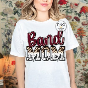 Band Mom PNG Image, Leopard Maroon Letters Marching Band Design ...