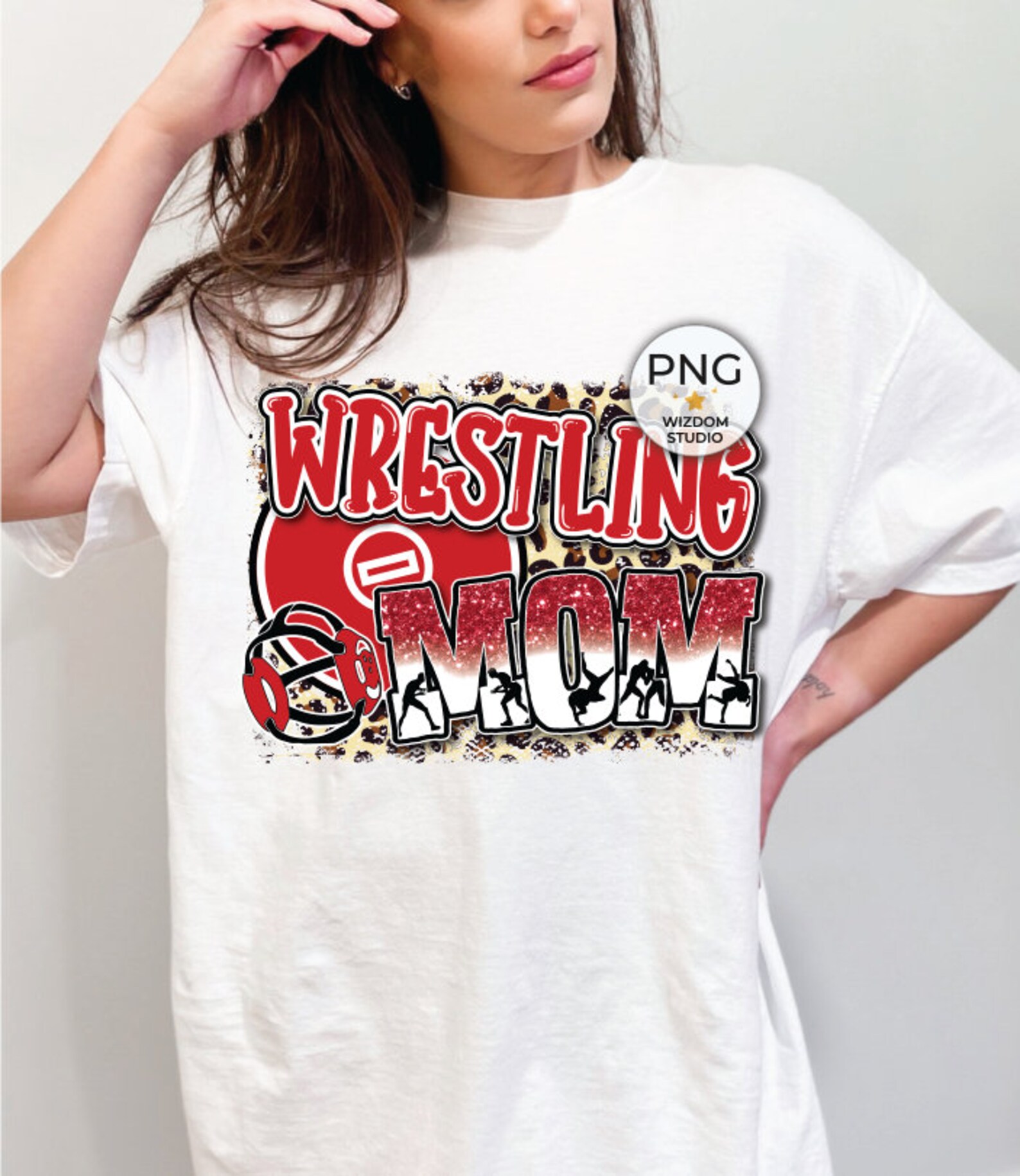 Wrestling Mom PNG Image, Wrestling Leopard Red Design, Sublimation ...