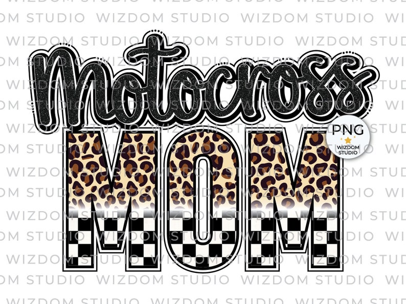 Motocross Mom PNG Image, Leopard Checkered Flag Motorcycle Black Design ...