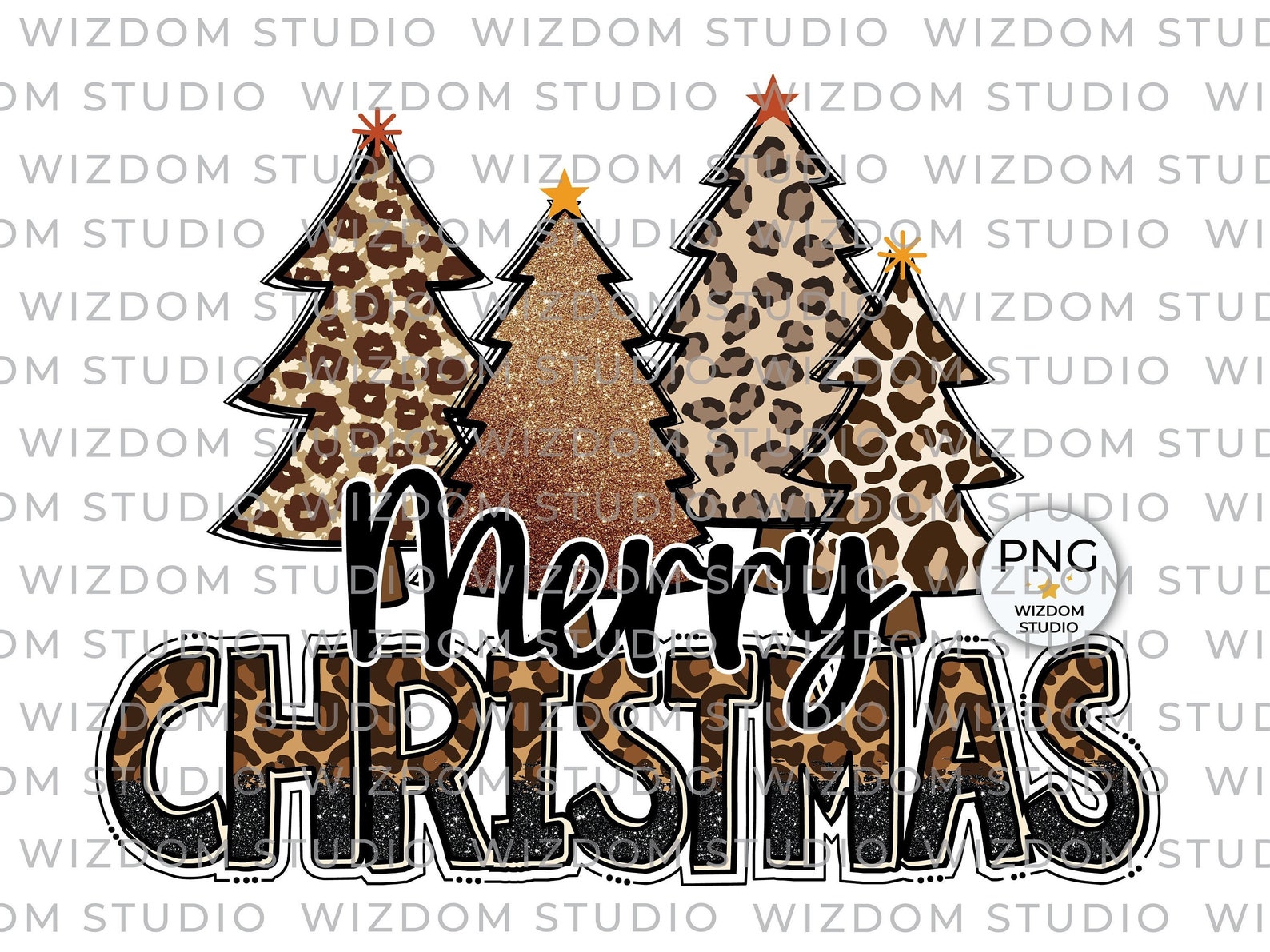 Merry Christmas PNG Image, Leopard Christmas Trees Design, Sublimation ...