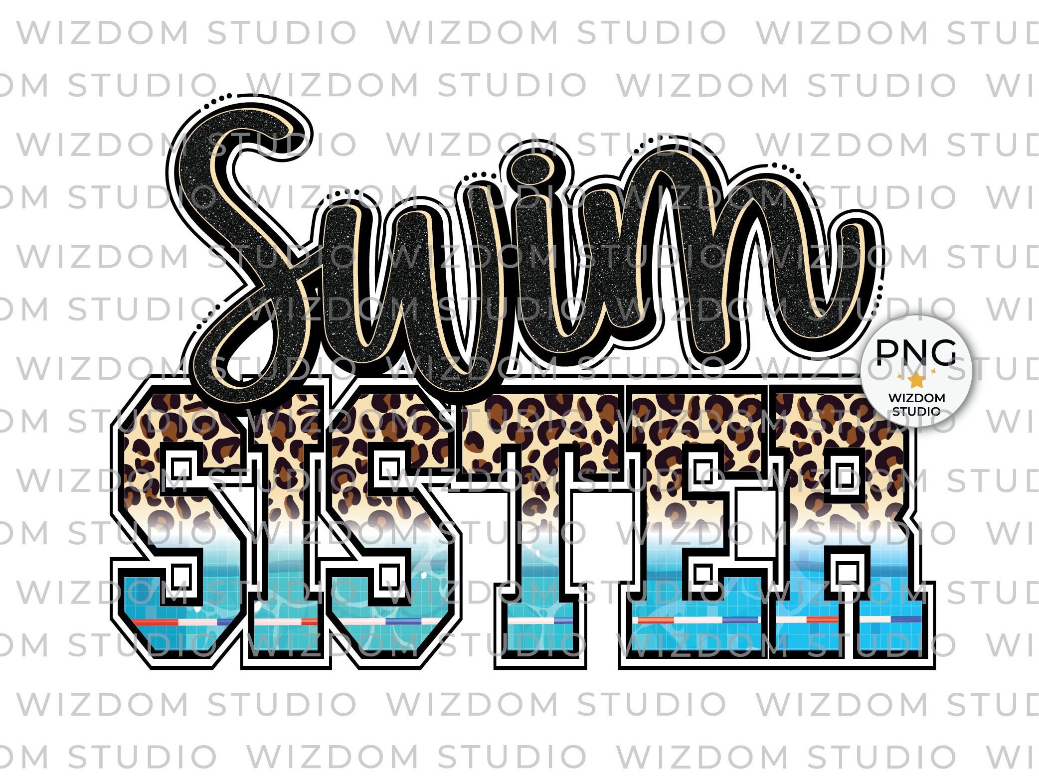 Swim Sister PNG Image, Leopard Letter Swimming & Diving Design ...