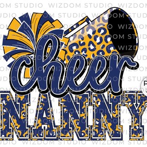 Cheer Nanny PNG Image, Navy Gold Leopard Cheer Poms & Megaphone Design ...