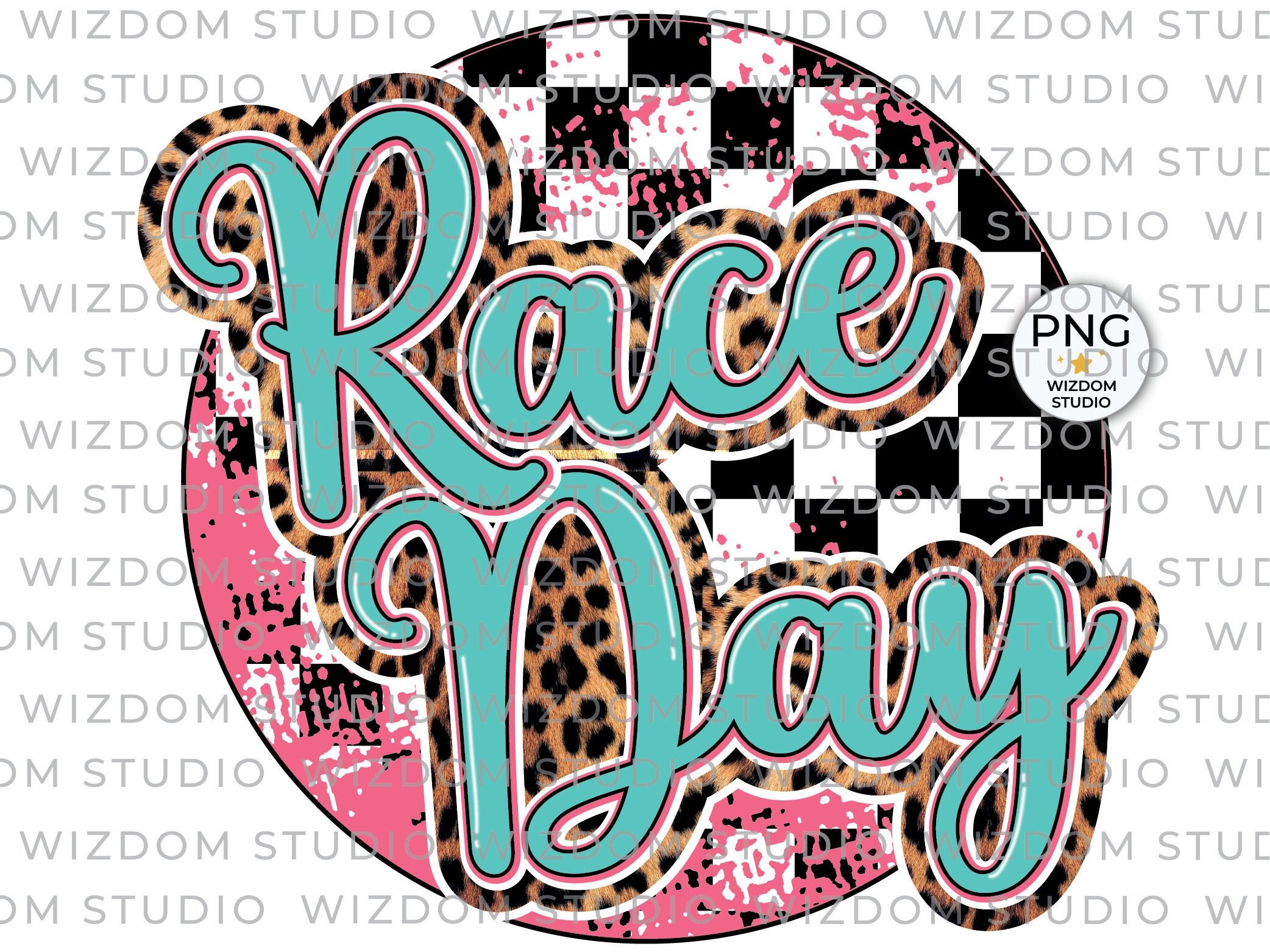 Race Day PNG Image Racing Checkered Flag Leopard Blue Pink | Etsy
