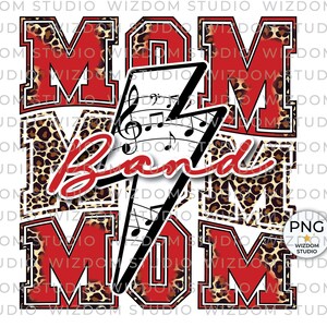 Band Mom PNG Image, Marching Band Lightning Bolt Leopard Red Design ...