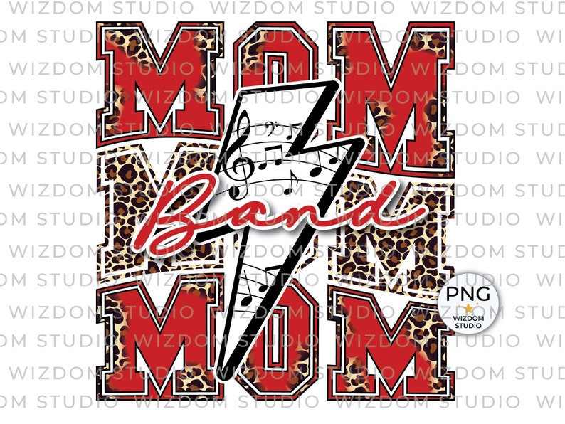 Band Mom PNG Image, Marching Band Lightning Bolt Leopard Red Design ...