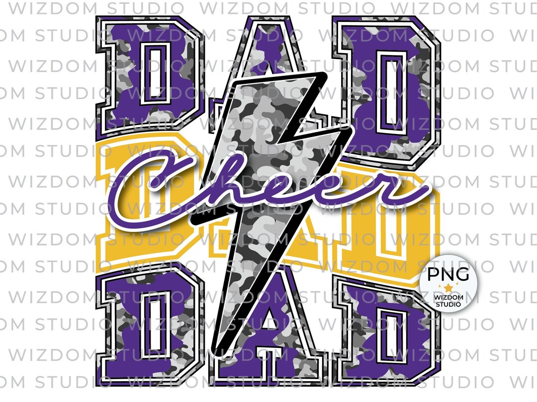 Cheer Dad PNG Image Lightning Bolt Cheer Leopard Purple Gold - Etsy