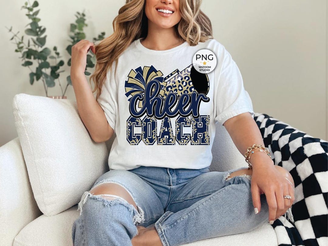 Cheer Coach PNG Image, Navy Blue Gold Leopard Cheer Poms & Megaphone ...