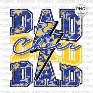 Cheer Dad PNG Image, Lightning Bolt Cheer Blue Gold Design, Sublimation ...