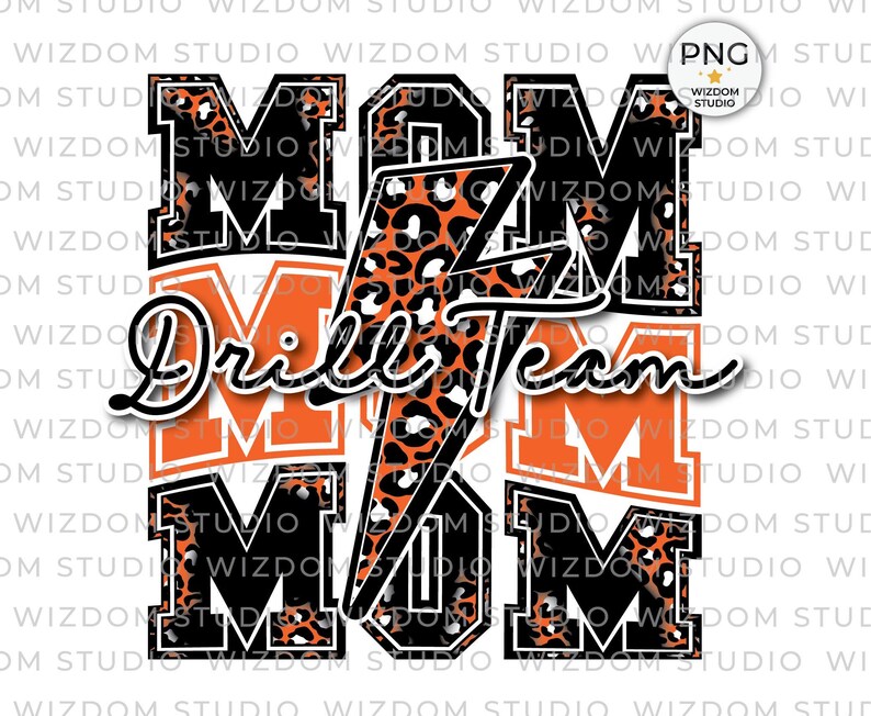 Drill Team Mom PNG Image, Lightning Bolt Drill Dance Leopard Orange ...