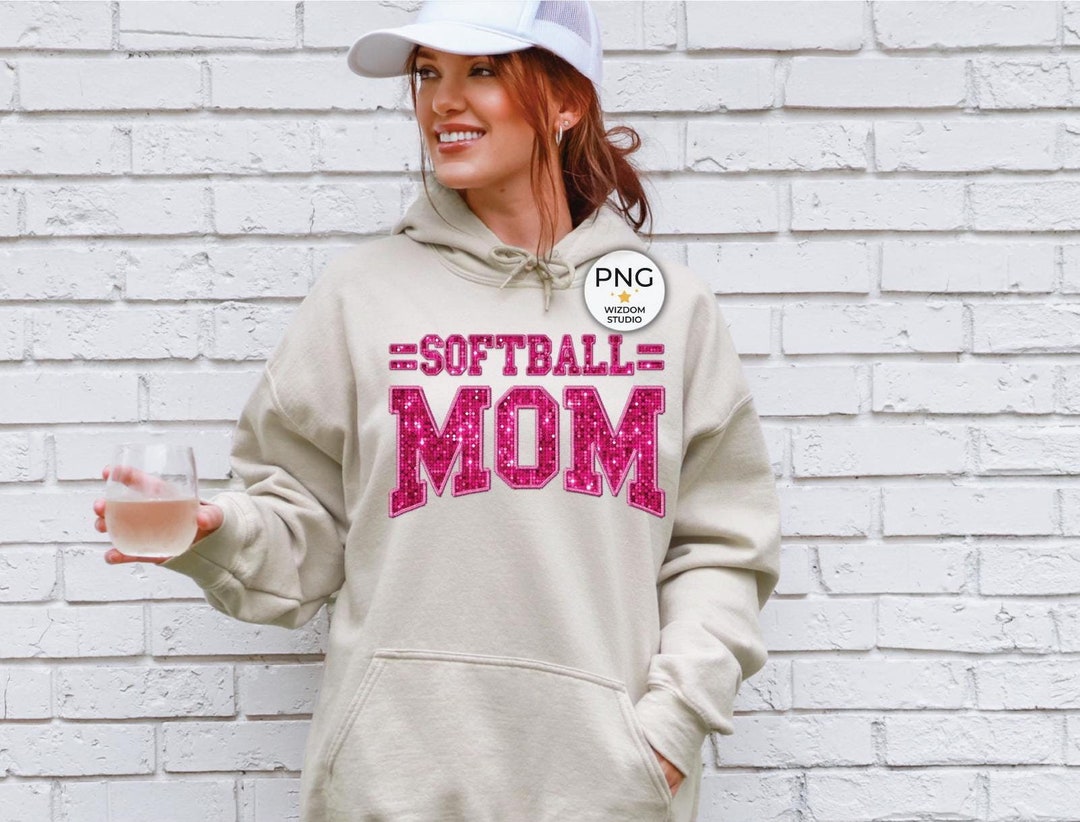 Softball Mom PNG Image, Softball Pink Faux Sequin Design, Sublimation ...