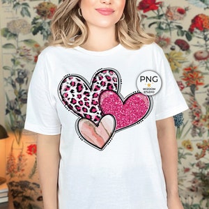Three Hearts PNG Image, Pink Leopard Valentine's Heart Design ...