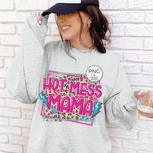Hot Mess Mama PNG Image, Leopard Mom Lightning Bolt Design, Sublimation ...