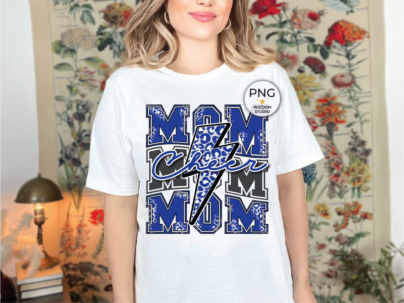 Cheer Mom PNG Image, Lightning Bolt Cheer Leopard Royal Blue Design ...