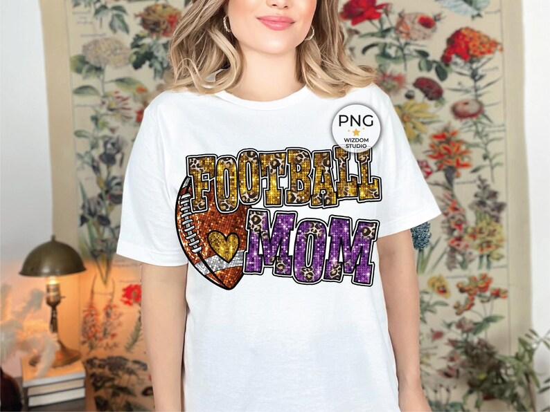 Football Mom PNG Image, Football Purple Gold Faux Sequin Design ...