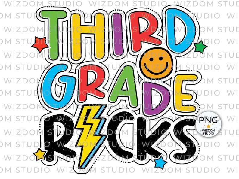 Third Grade Rocks PNG Image Back to School Lightning Bolt - Etsy