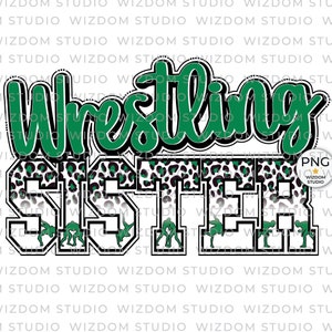 Wrestling Sister PNG Image, Green Leopard Wrestling Letters Design ...