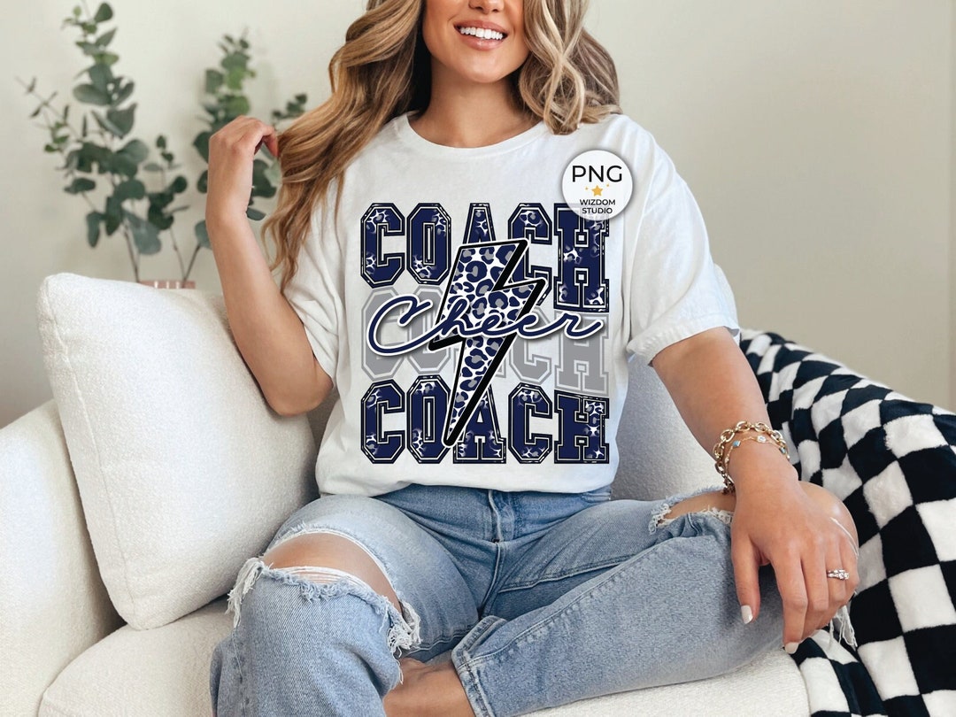 Cheer Coach PNG Image, Lightning Bolt Cheer Leopard Navy Blue Silver ...