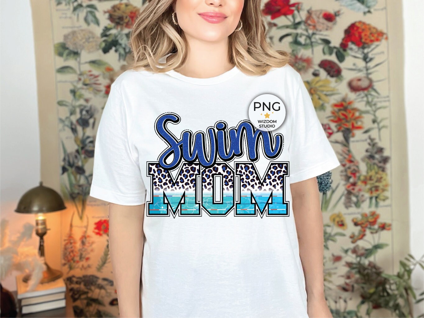 Swim Mom PNG Image, Blue Leopard Swimming & Diving Design, Sublimation ...