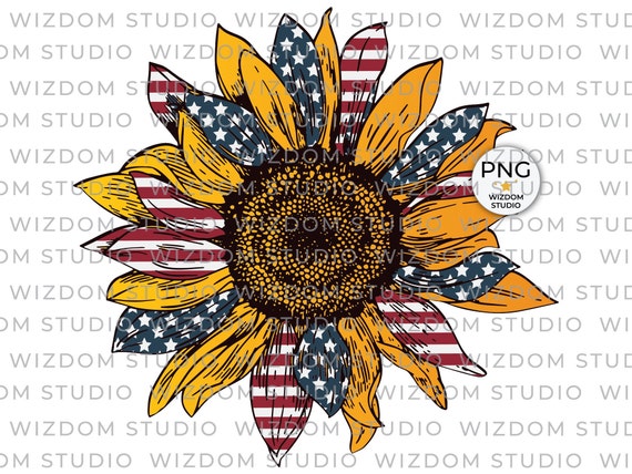 Sunflower America Flag PNG Image 4th of July Design - Etsy