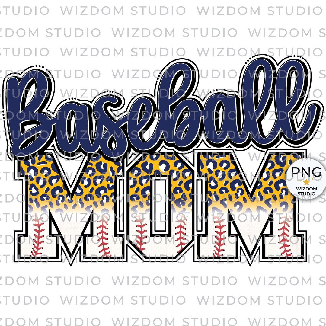 Baseball Mom PNG Image, Navy Yellow Baseball Leopard Letter Design ...
