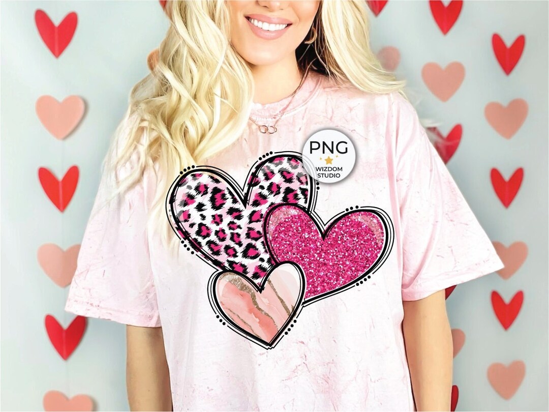 Three Hearts PNG Image, Pink Leopard Valentine's Heart Design ...
