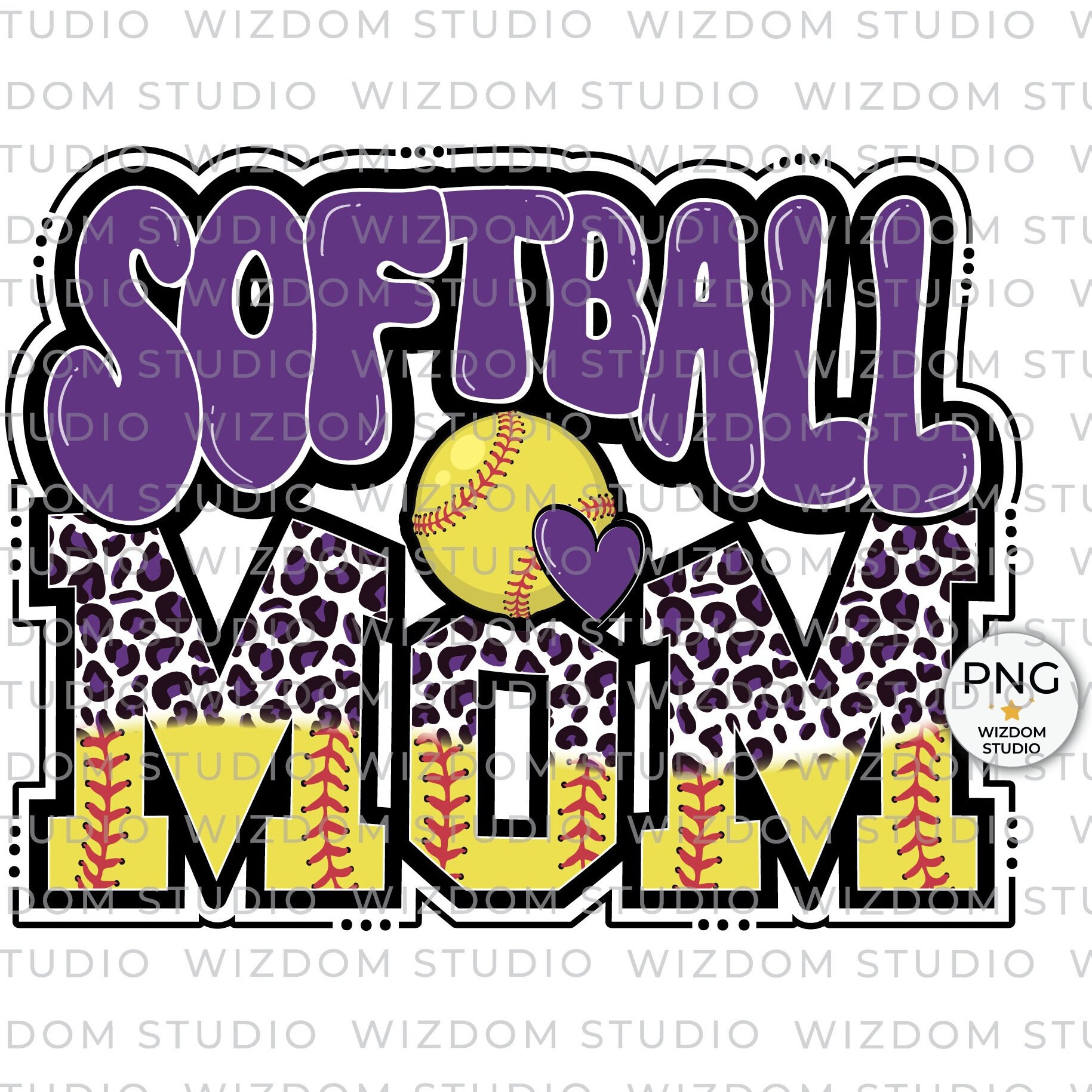Softball Mom PNG Image, Softball Leopard Groovy Purple Design ...