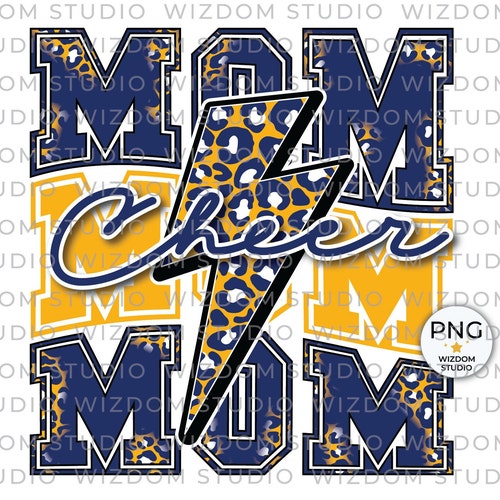 Cheer Mom PNG Image Navy Gold Leopard Cheer Poms & Megaphone - Etsy
