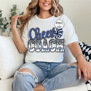Cheer Coach PNG Image, Leopard Cheer Blue White Design, Sublimation ...