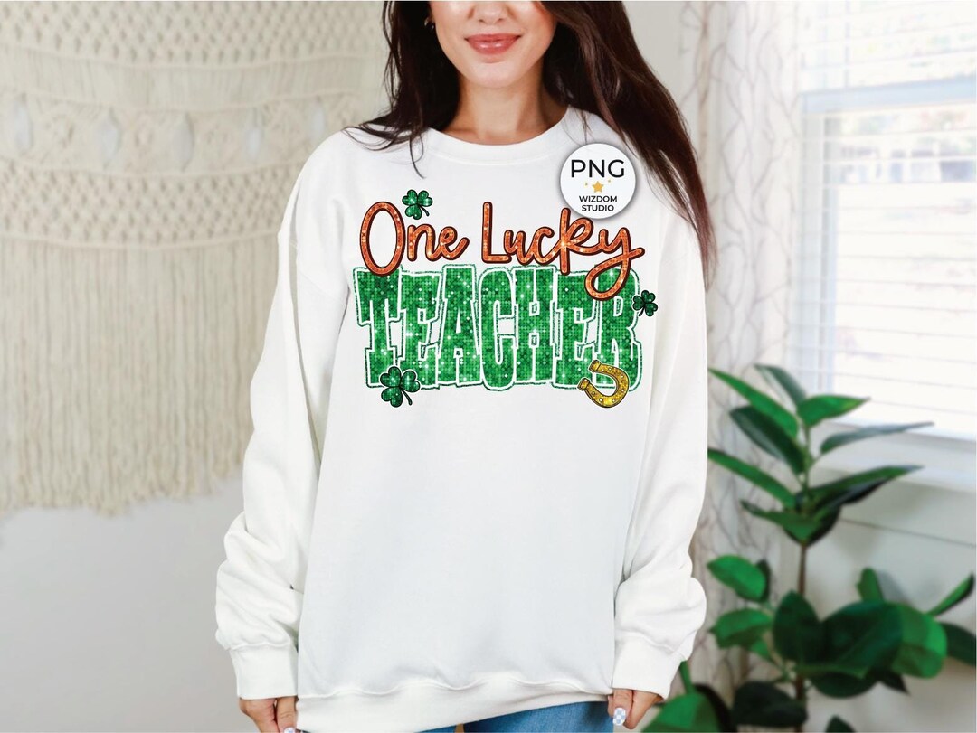 One Lucky Teacher PNG Image, St Patrick Teacher Faux Sequin Design ...