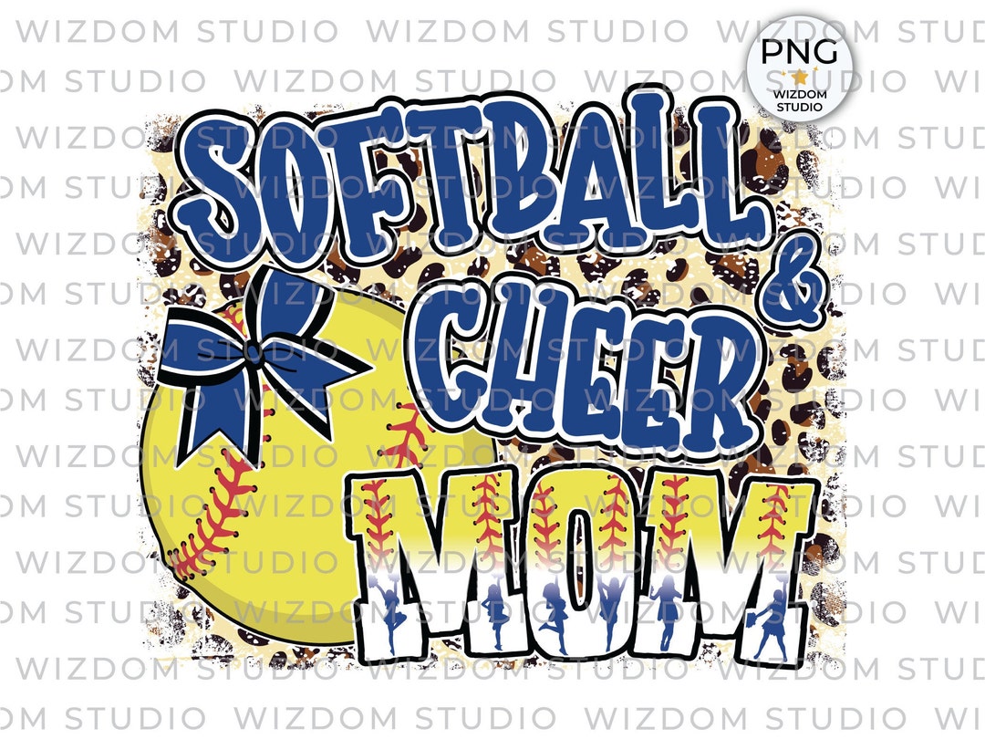 Softball & Cheer Mom PNG Image Mom of Both Leopard Blue - Etsy