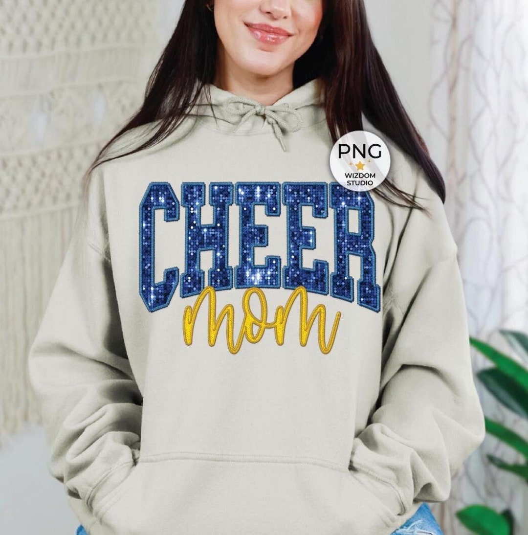 Cheer Mom PNG Image, Blue Gold Cheer Faux Sequin Design, Sublimation ...