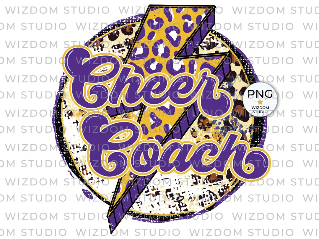 Cheer Coach PNG Image, Lightning Bolt Cheer Purple Gold Design ...