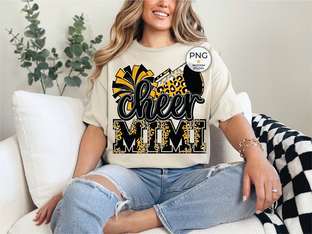 Cheer Mimi PNG Image, Leopard Cheer Black Gold Design, Sublimation ...