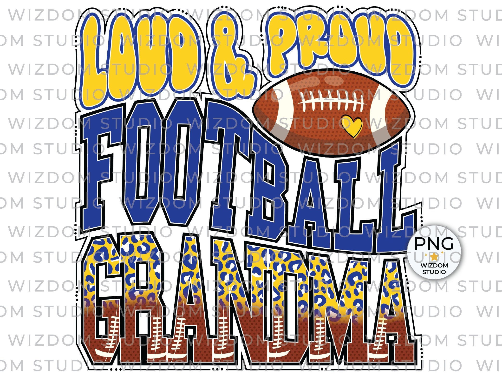 Loud & Proud Football Grandma PNG Image Leopard Football Blue - Etsy