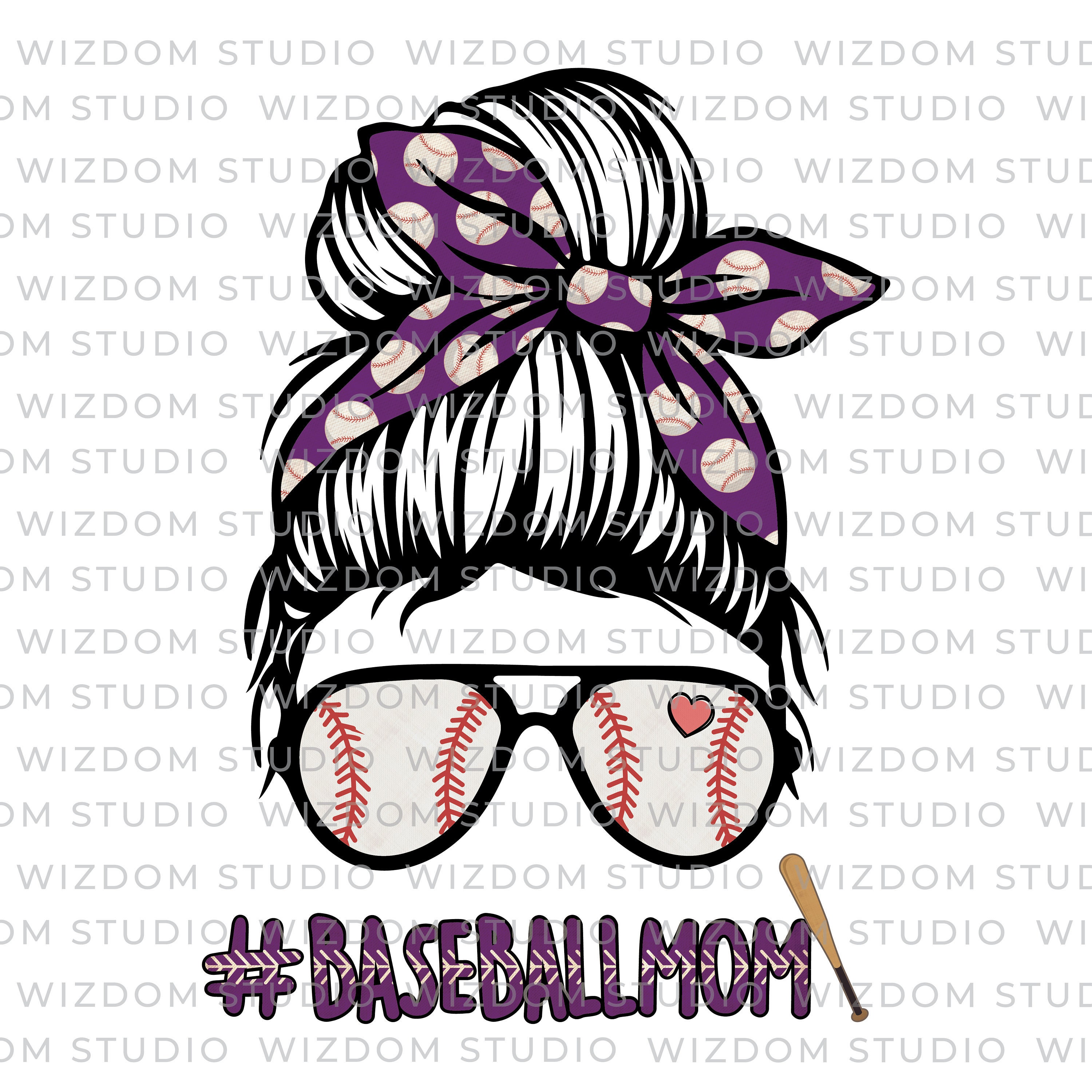 Baseballmom Messy Bun Purple Sublimation Design Download Etsy