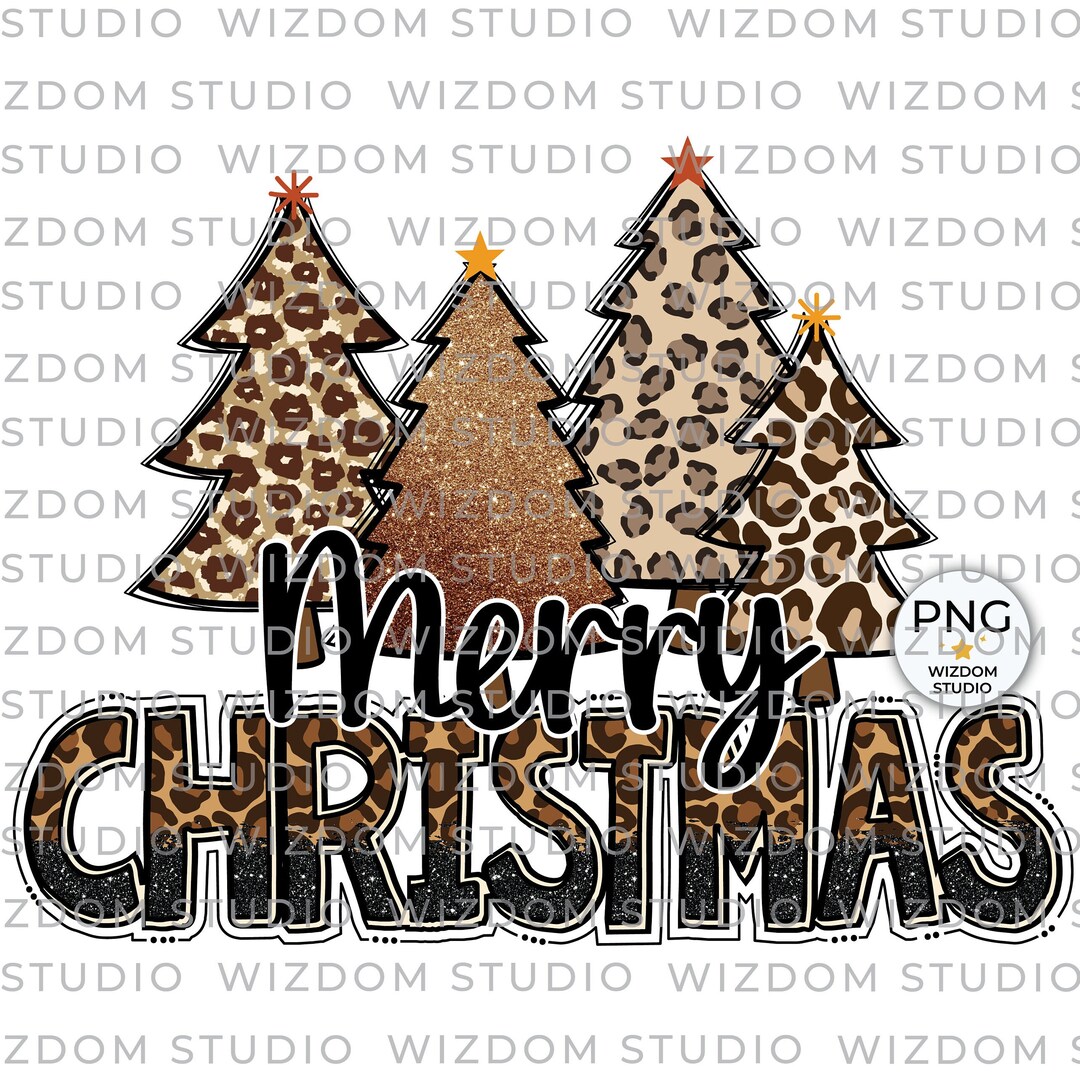 Merry Christmas PNG Image, Leopard Christmas Trees Design, Sublimation ...