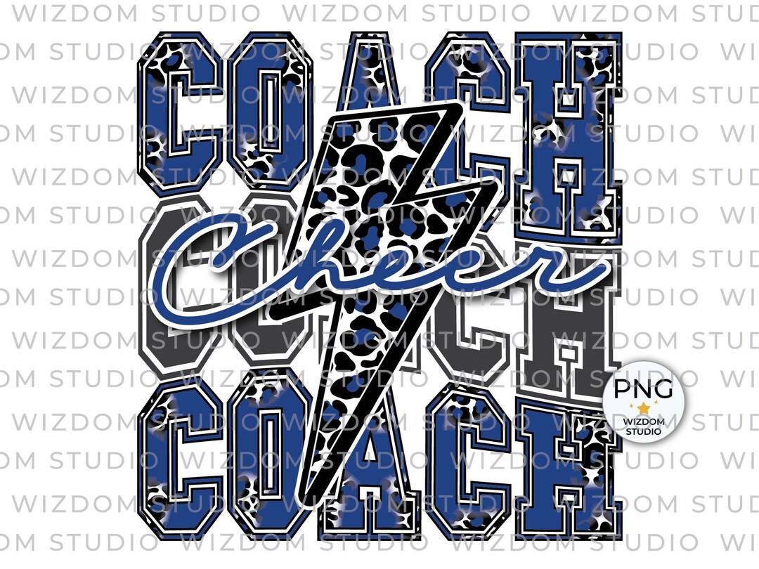 Cheer Coach PNG Image Lightning Bolt Cheer Leopard Blue - Etsy