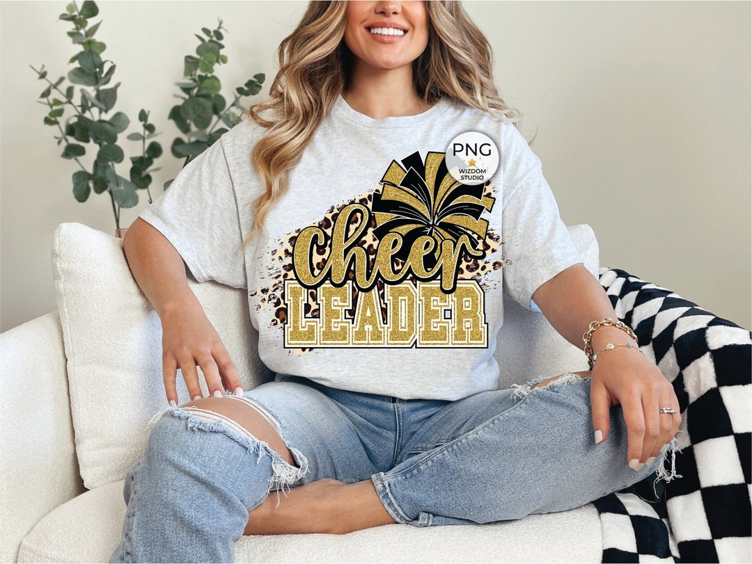 Cheerleader PNG Image, Cheerleading Pom Leopard Gold Glitter Design ...