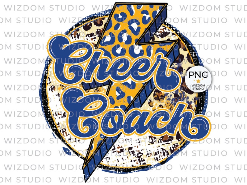 Cheer Coach PNG Image Lightning Bolt Cheer Blue Gold Design - Etsy