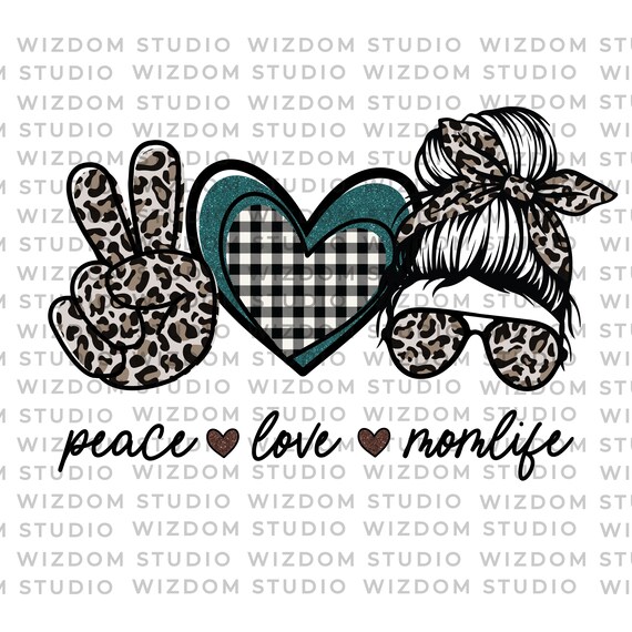 Peace Love Mom Life PNG Original Design Green Glitter | Etsy