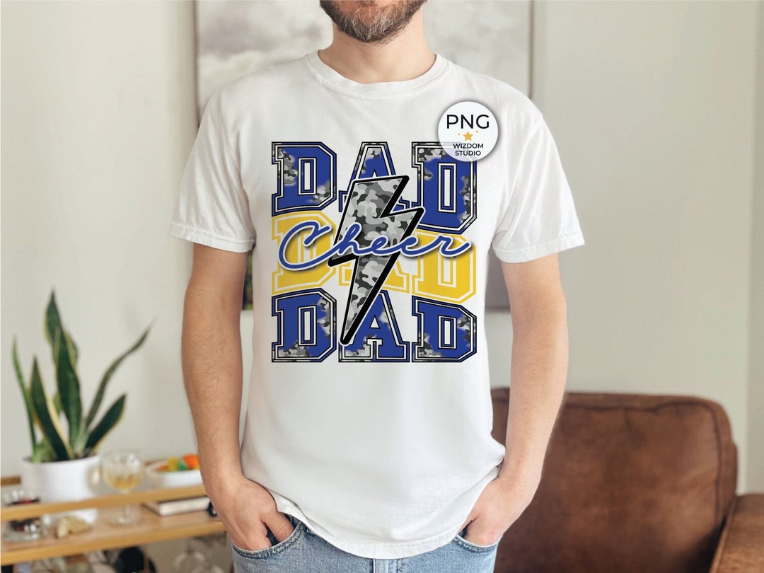 Cheer Dad PNG Image, Lightning Bolt Cheer Blue Gold Design, downloads ...