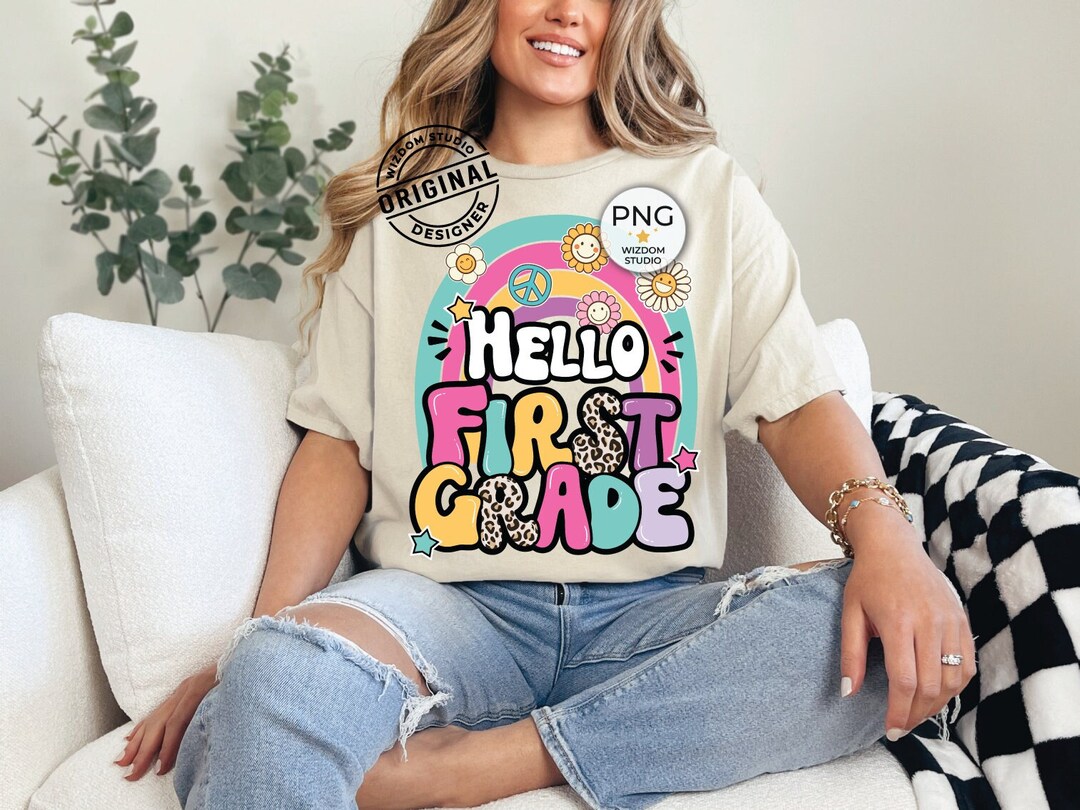 Hello First Grade PNG Image, Back to School Leopard Rainbow Design ...