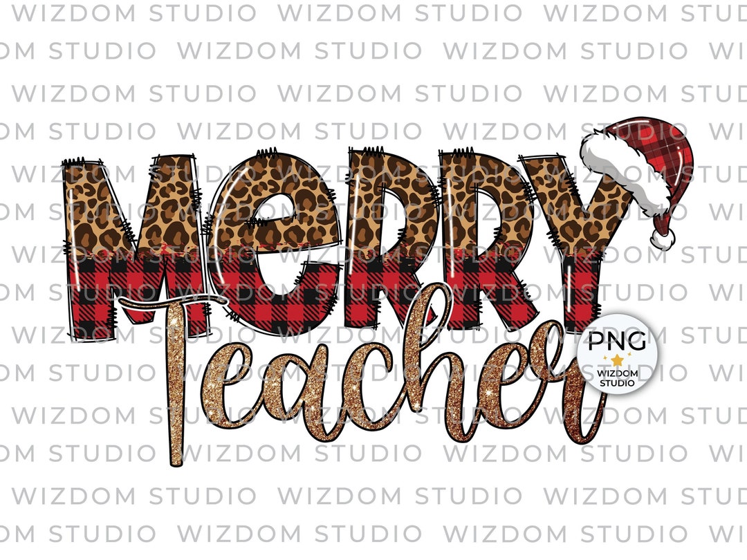 Merry Teacher PNG Image Leopard Buffalo Plaid Christmas - Etsy