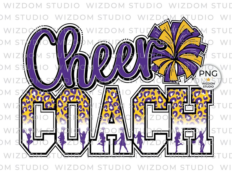 Cheer Coach PNG Image, Leopard Cheer Purple Gold Design, Sublimation ...