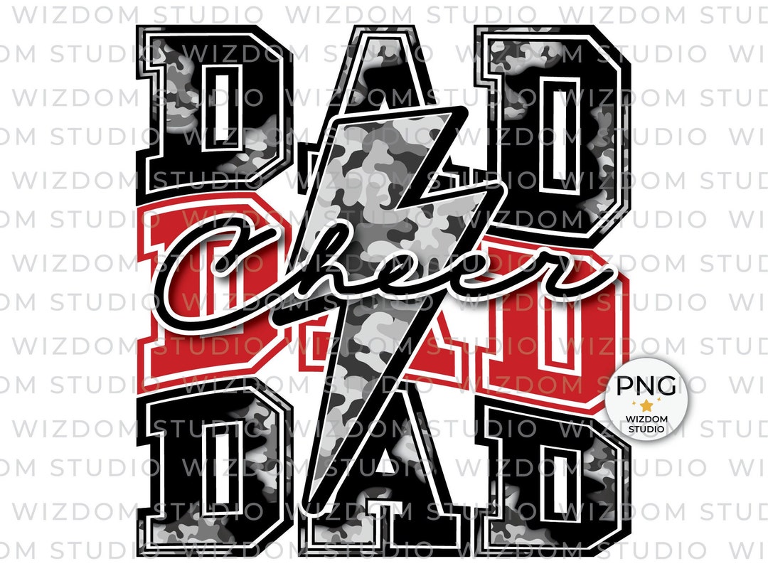 Cheer Dad PNG Image, Lightning Bolt Cheer Black Red Design, Sublimation ...