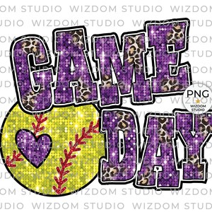 Game Day Softball PNG Image, Softball Purple Faux Sequin Leopard Design ...
